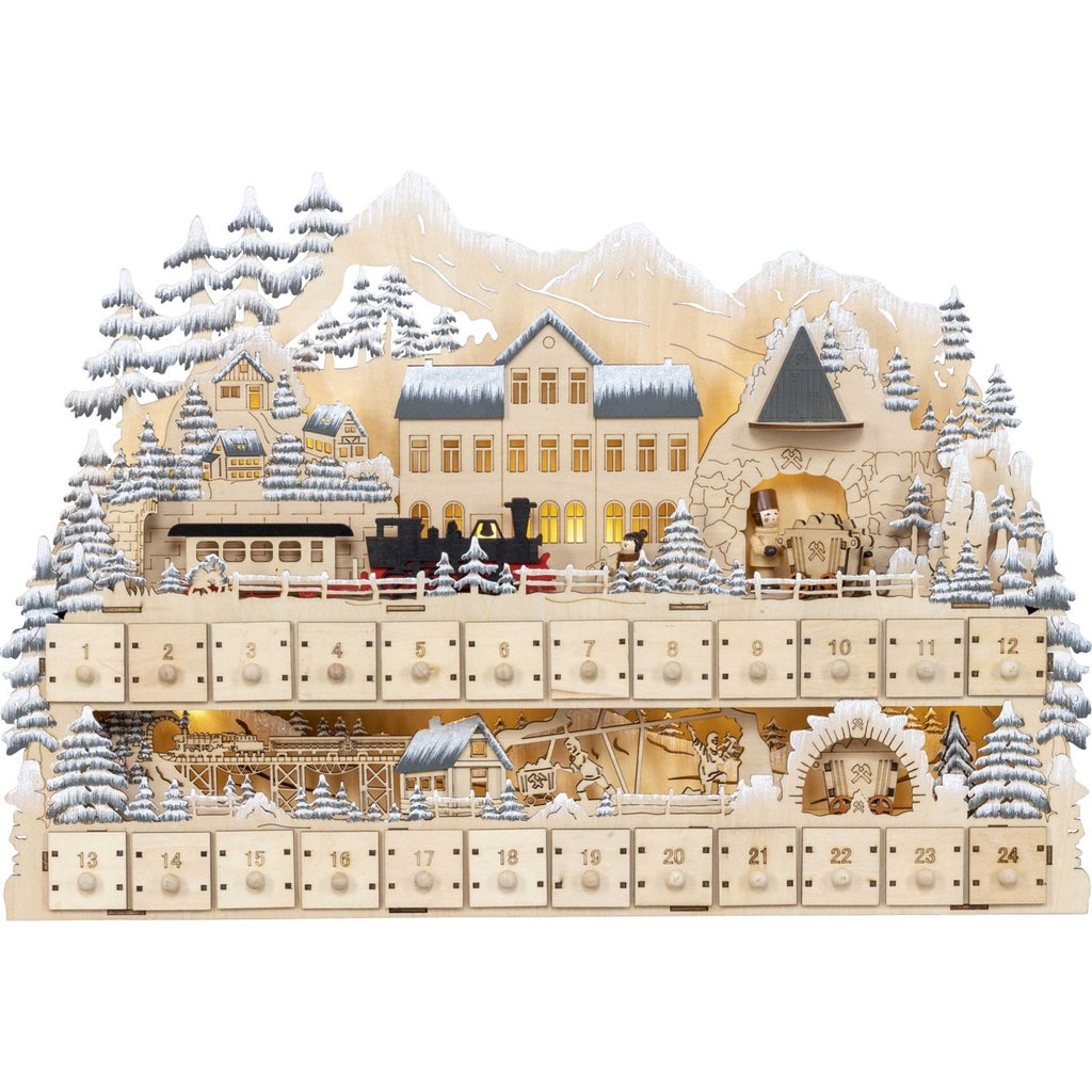 LED Advent calendar train station at the mine | HGD Holz-Glas-Design ...